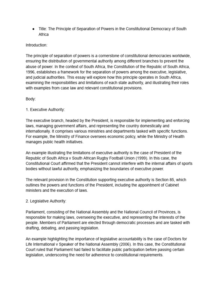 Title - The Principle of Separation of Powers in The Constitutional ...