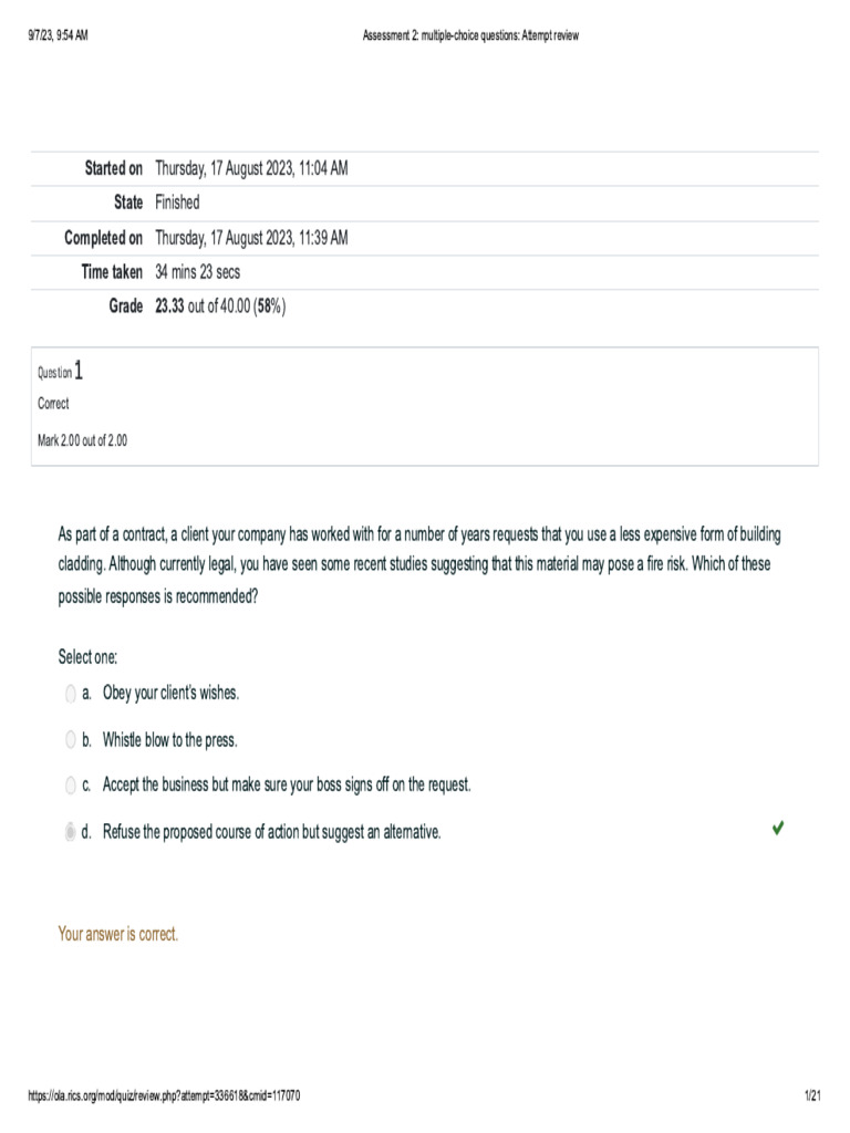 Assessment 1 - Multiple-Choice Questions - Attempt Review | PDF