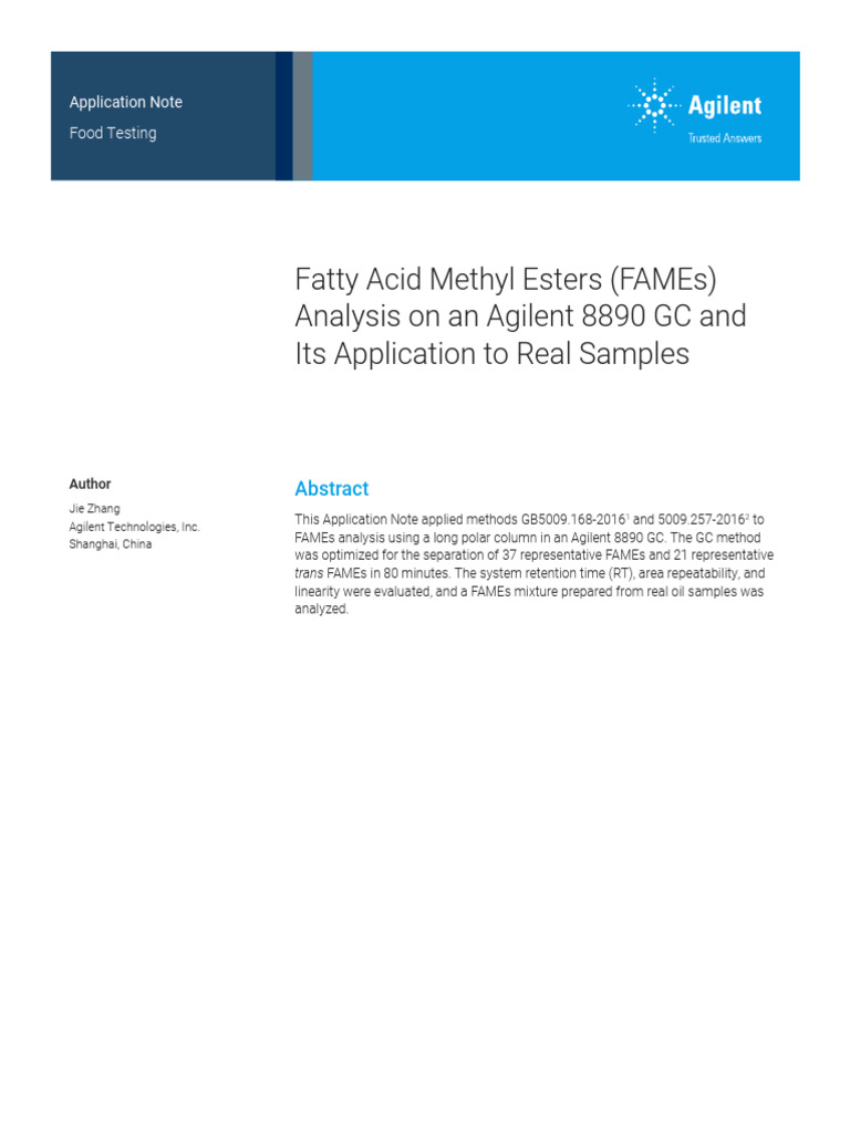 FAMEs Analysis Using Agilent 8890 GC | PDF | Triglyceride | Polyunsaturated Fat