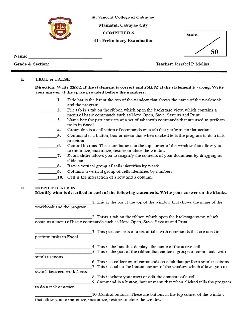 4th Prelim Exam in Computer 6. | PDF | Window (Computing) | Computing