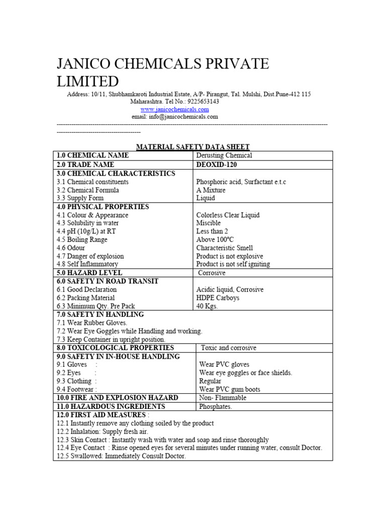 MSDS | PDF | Water | Corrosion