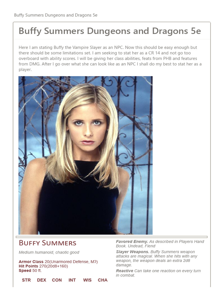 Buffy Summers Dungeons and Dragons 5e - R0zzin | PDF
