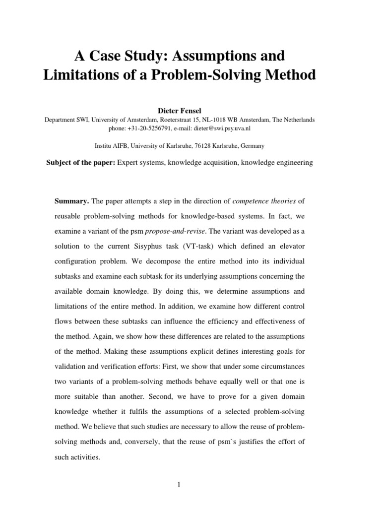 A Case Study Assumptions and Limitations of A Problem-Solving Method | PDF