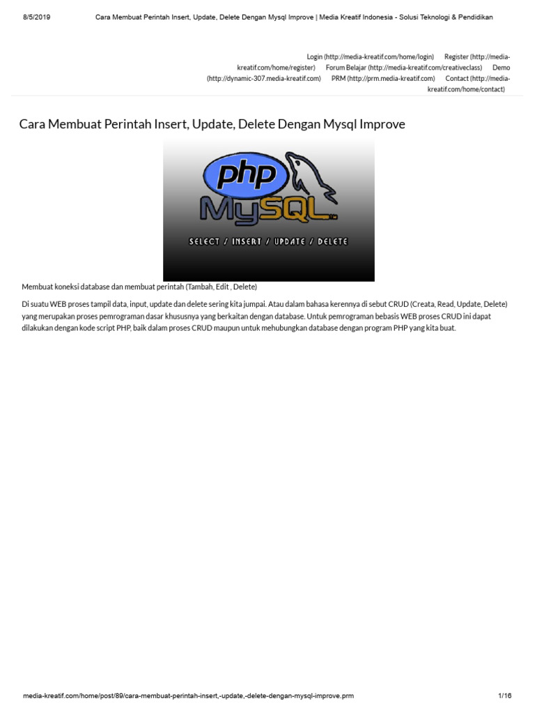 Cara Membuat Perintah Insert, Update, Delete Dengan Mysql Improve - Media Kreatif Indonesia ...
