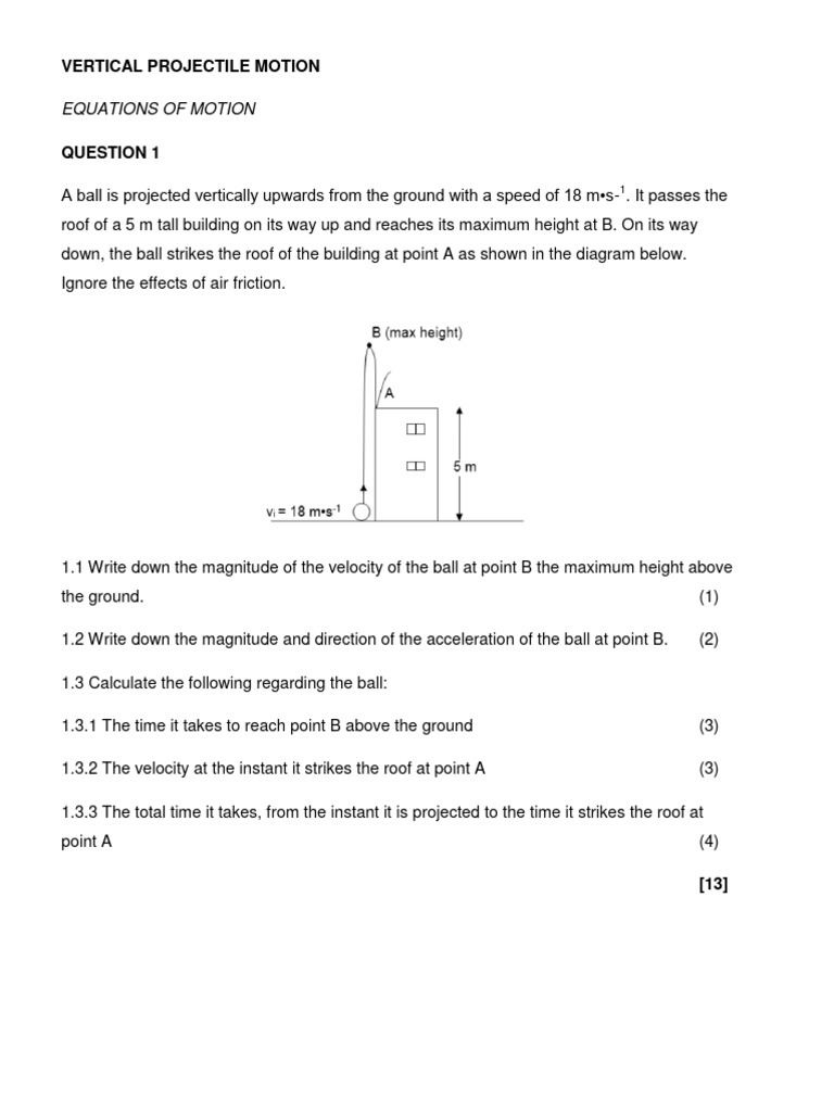 Vertical Projectile Motion Equations of Motion | PDF | Force | Collision