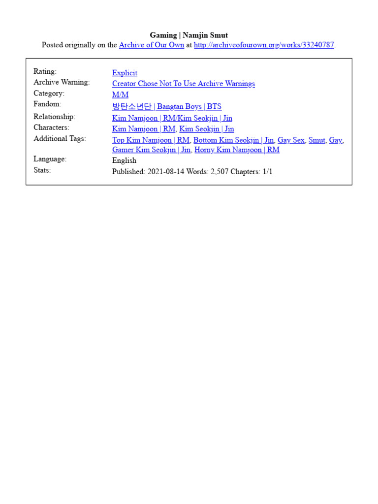 Gaming Namjin Smut | PDF