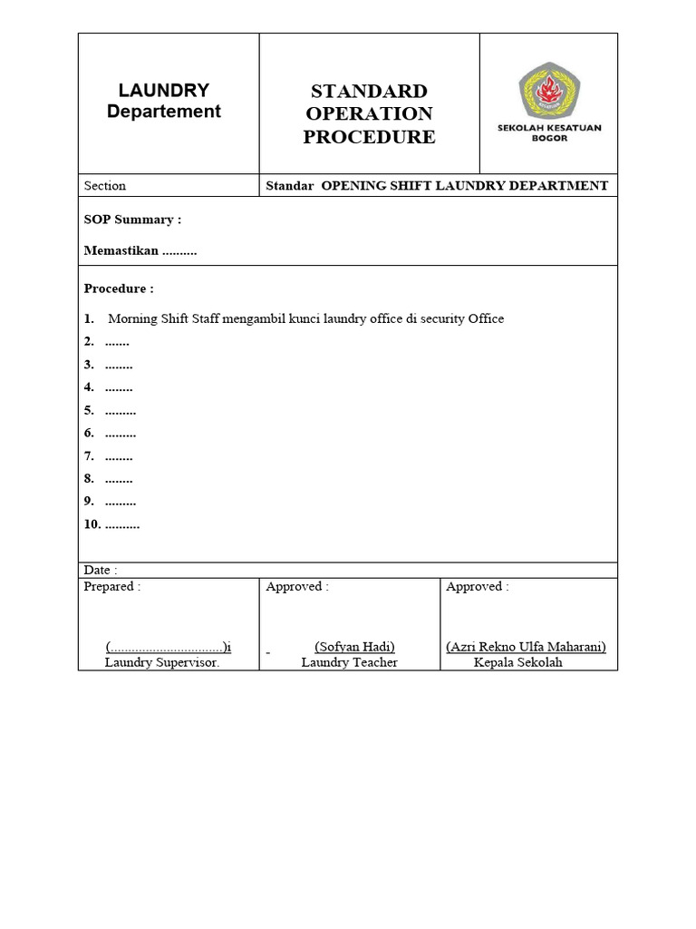 Contoh SOP Laundry SMK Kesatuan-1 | PDF