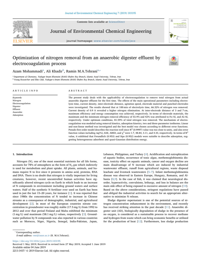 Électrocoagulation de L'azote | PDF | Adsorption | Sewage Treatment
