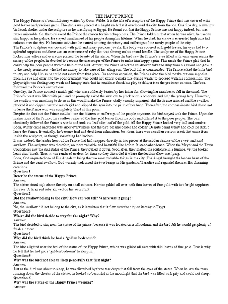 The Happy Prince Is A Beautiful Story Written by Oscar Wilde | PDF ...