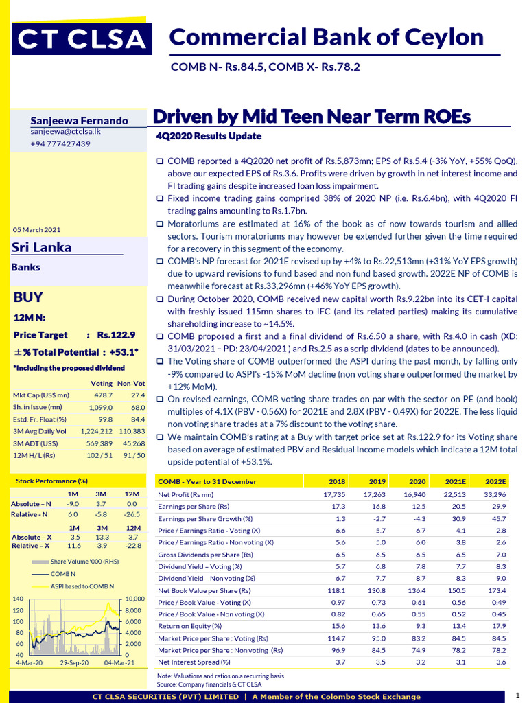 CT CLSA - Commercial Bank of Ceylon (COMB) - Driven by Mid Teen Near ...