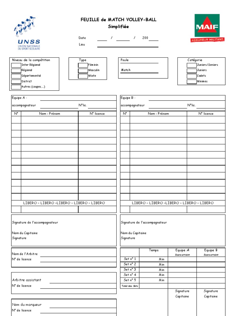 Feuille de Match Volley-Ball Simplifiée | PDF
