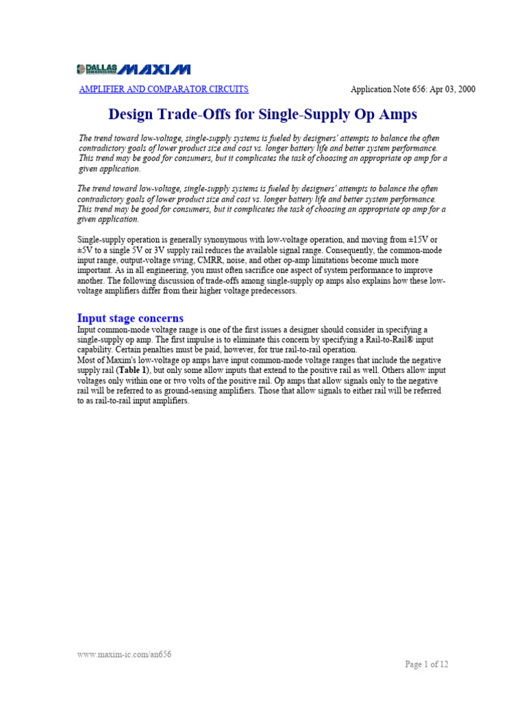 Single Supply Opamp From Maxim Pdf Operational Amplifier Amplifier