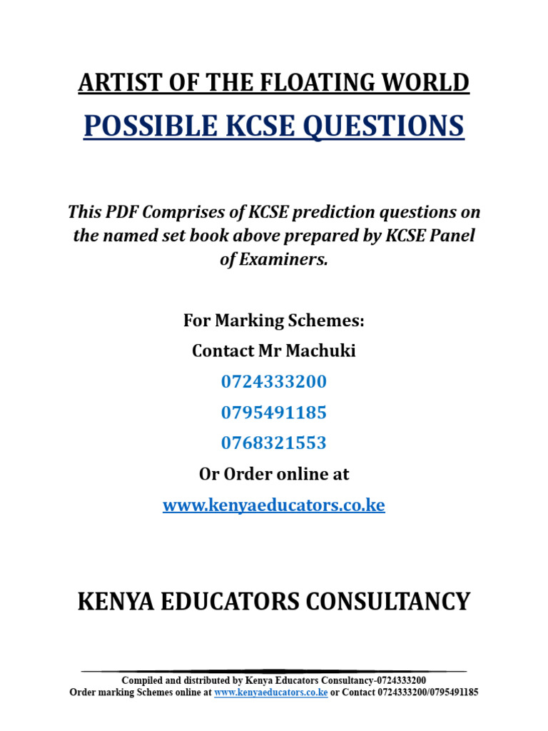KCSE Questions for An Artist of the Floating World | PDF | Social ...