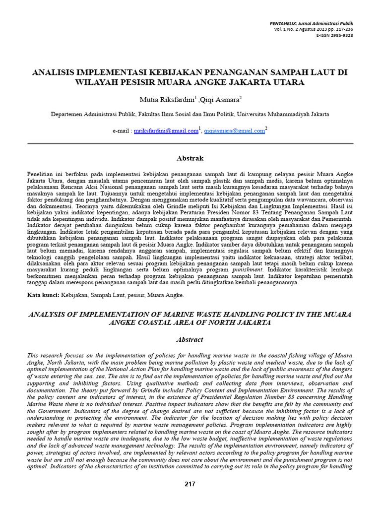 Analisis Implementasi Kebijakan Penanganan Sampah Laut | PDF