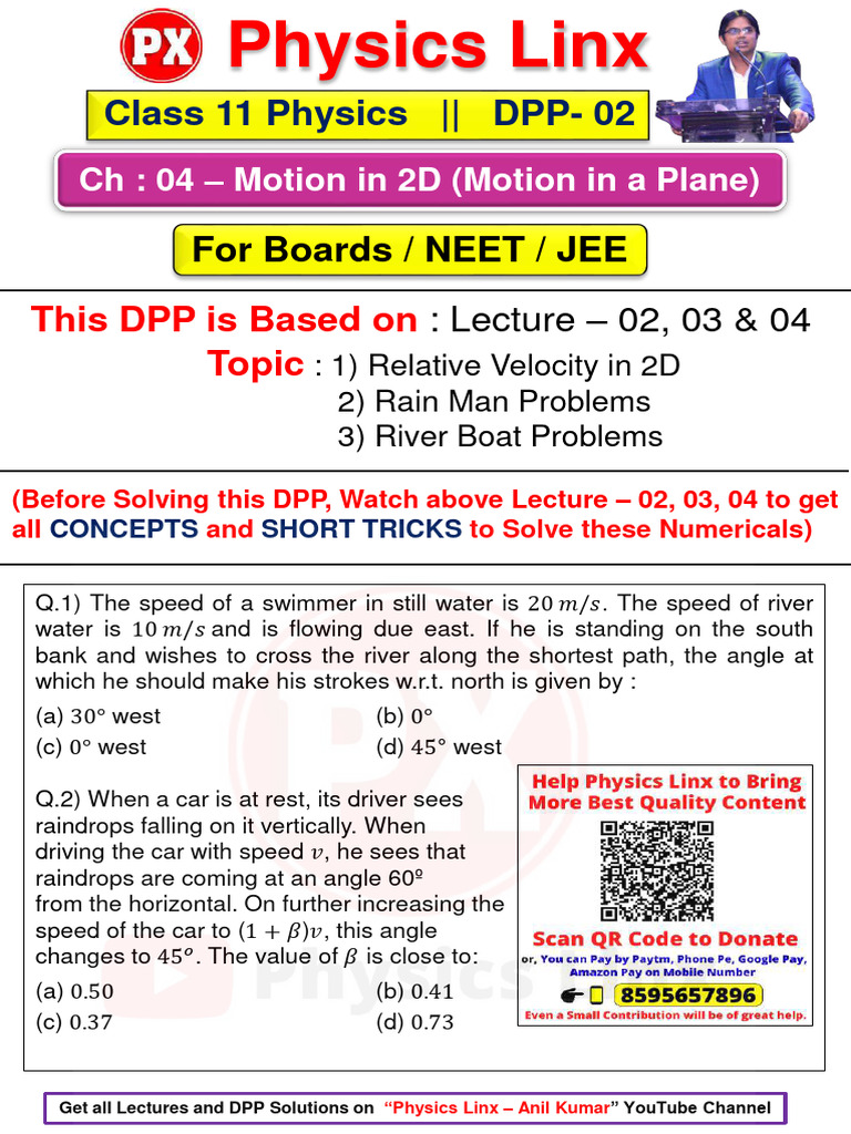 Dpp-2 (Motion in 2D - Motion in A Plane) Physics Linx | PDF | River | Classical Mechanics