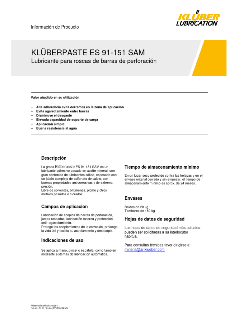 KLUBERPASTE ES SAM Series | PDF | Lubricante | Materiales