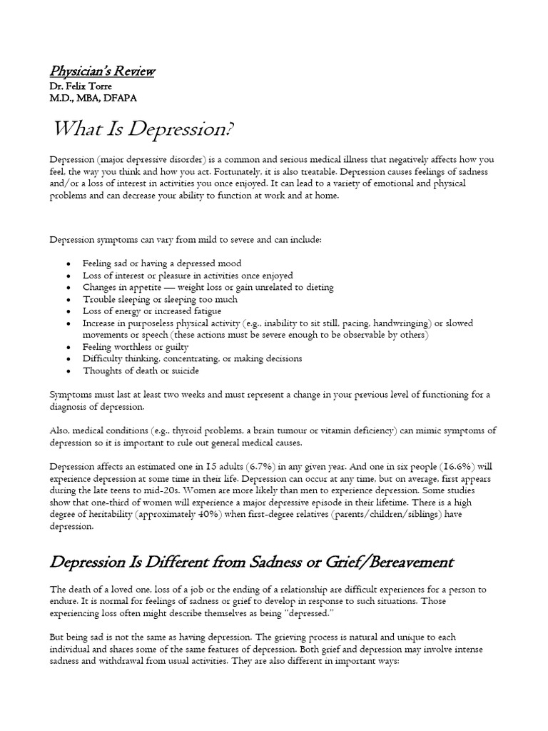 An Overview of Depression | PDF | Major Depressive Disorder | Mood ...