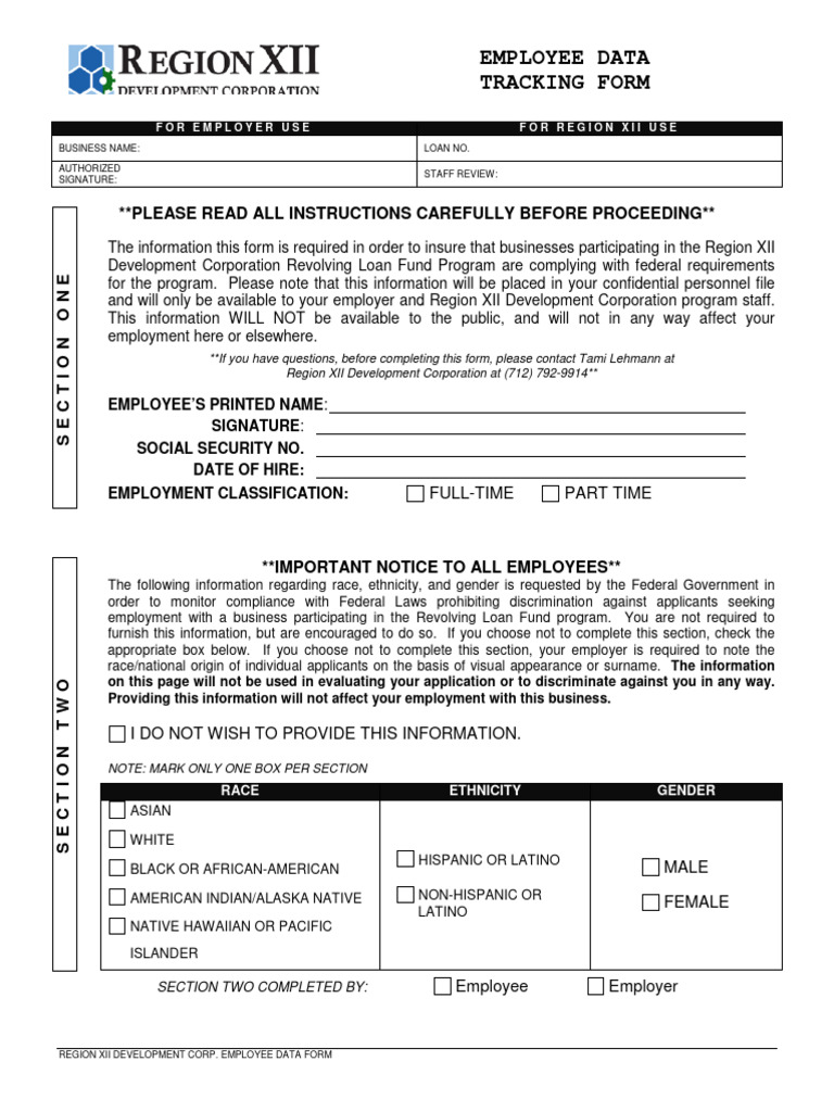 Employee Data Tracking Form PDF Format Download | PDF | Race And ...