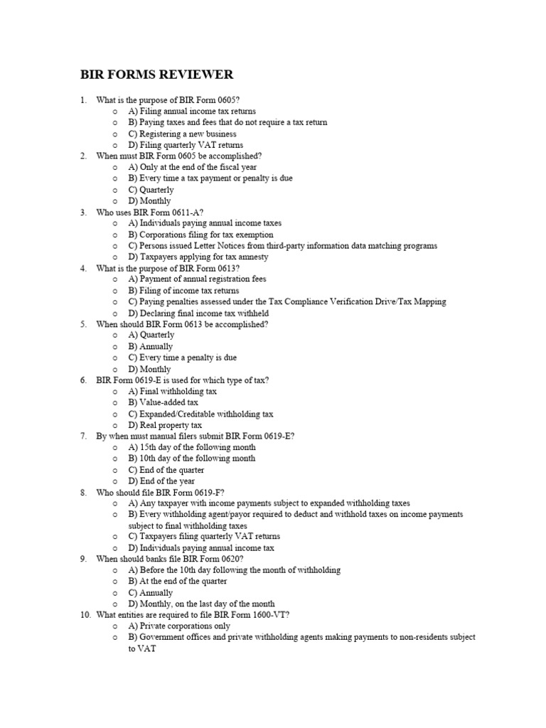 Bir Forms Reviewer | PDF | Tax Refund | Taxes