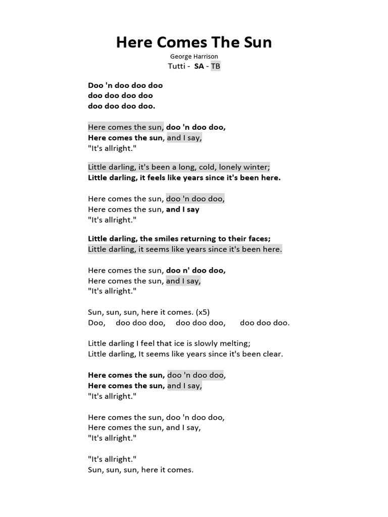 Here Comes The Sun - Lyrics | PDF