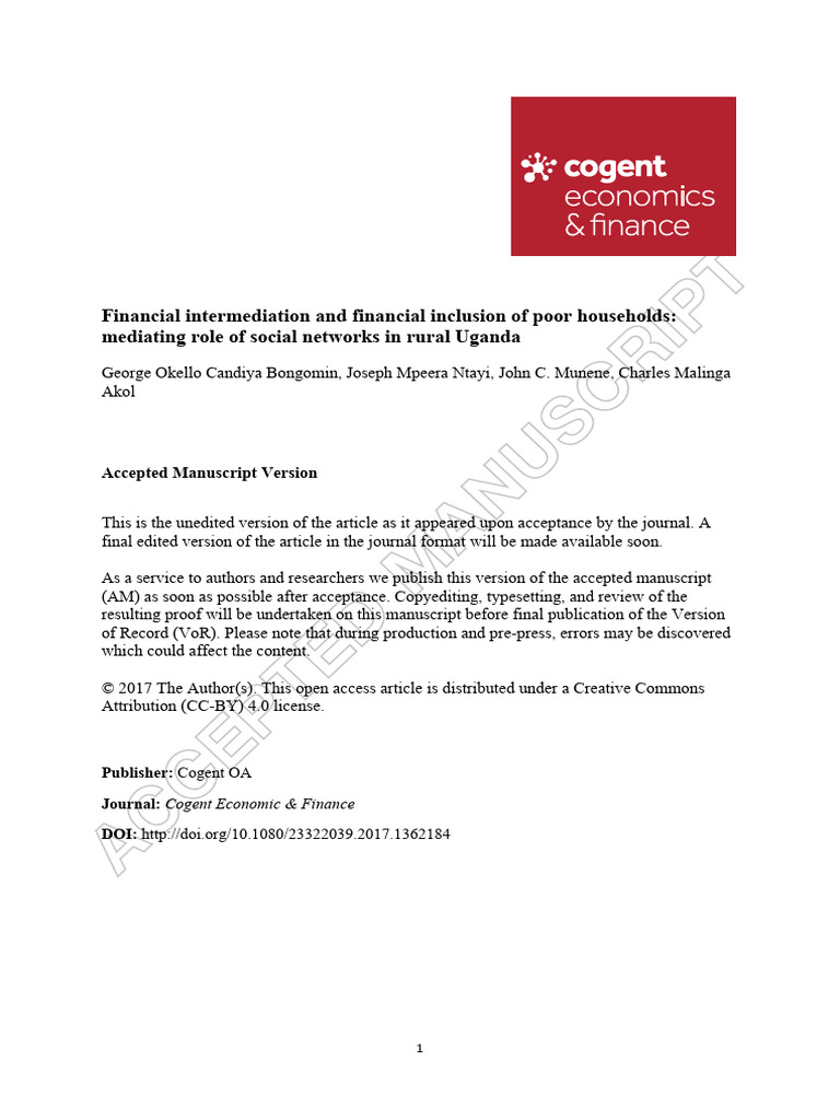Financial Intermediation and Financial Inclusion of Poor Households ...