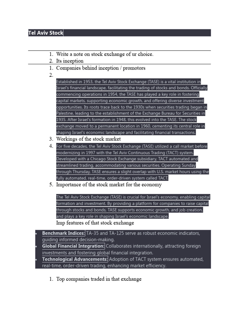 Tel Aviv Stock Exchange Report | PDF | Private Sector | Investing