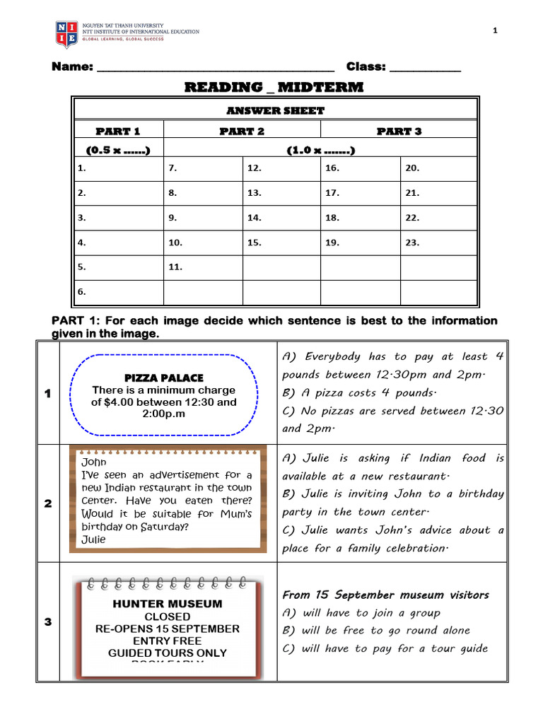 Midterm Reading Comprehension Test | PDF