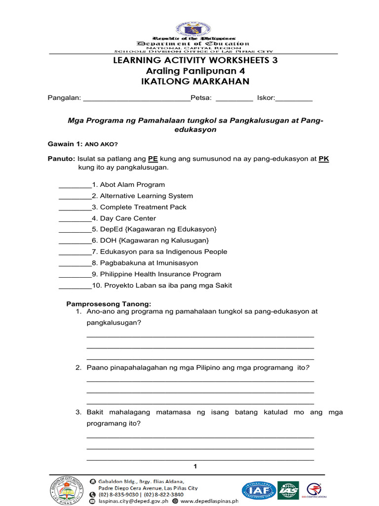AP Grade 4 Quarter 3 LAW 3 | PDF