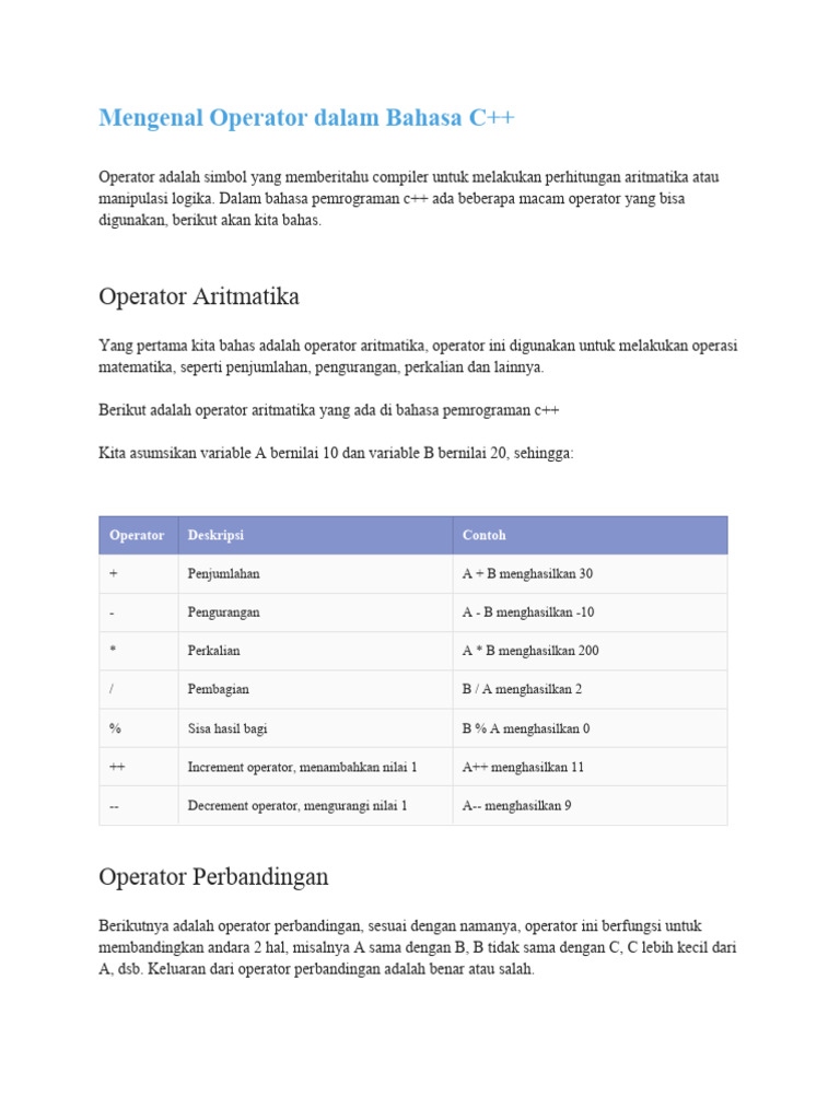 Pertemuan 5 Mengenal Operator Dalam Bahasa C | PDF