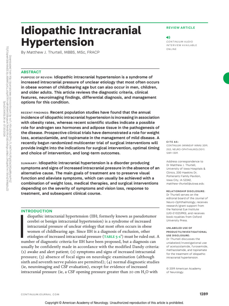 Idiopathic Intracranial Hypertension.8 | PDF | Headache | Diseases And ...