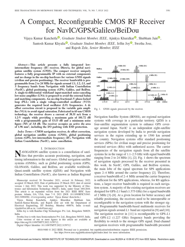 A Compact Reconfigurable CMOS RF Receiver For NavIC GPS Galileo BeiDou ...