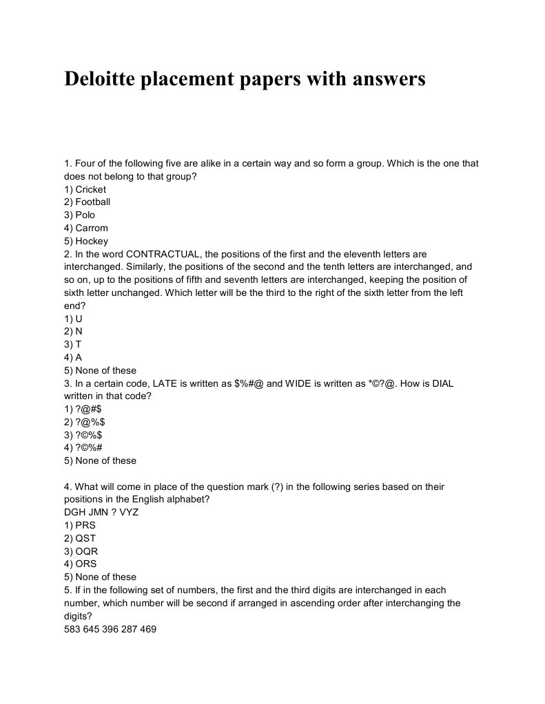 (WWW - Entrance Exam - Net) DELOITTE Placement Papers1 | PDF | Teaching ...