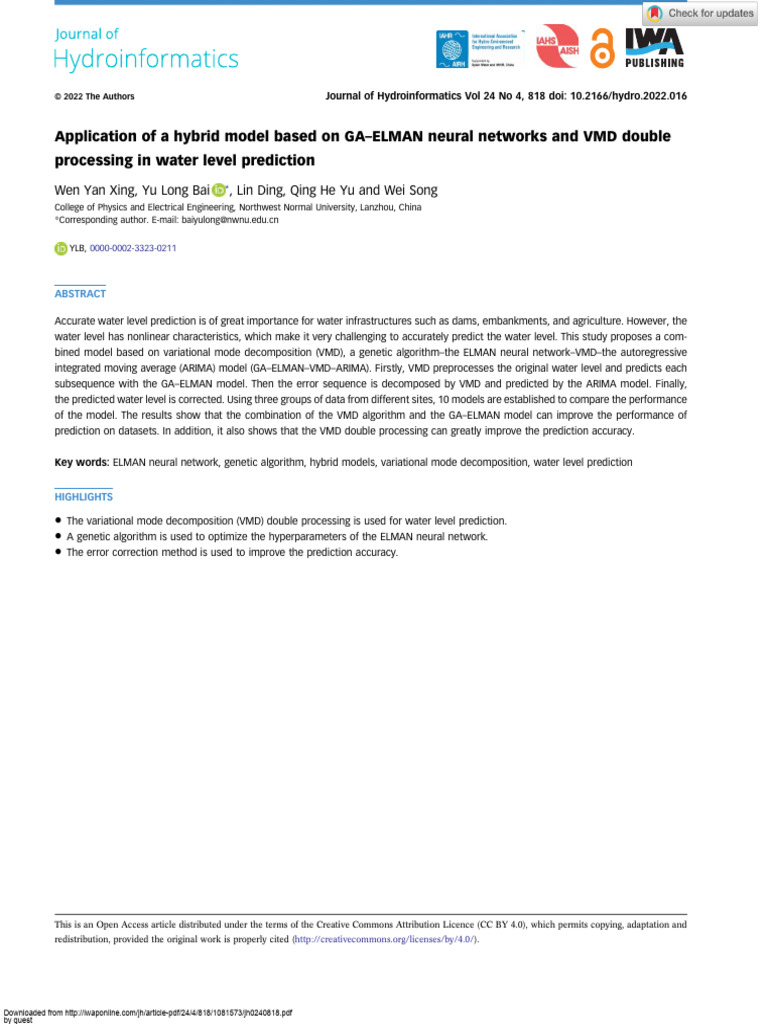 Application of A Hybrid Model Based On GA-ELMAN Ne | PDF | Artificial Neural Network | Wavelet