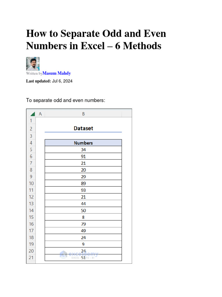 How To Separate Odd and Even Numbers in Excel | PDF | Computer Programming | Applied Mathematics