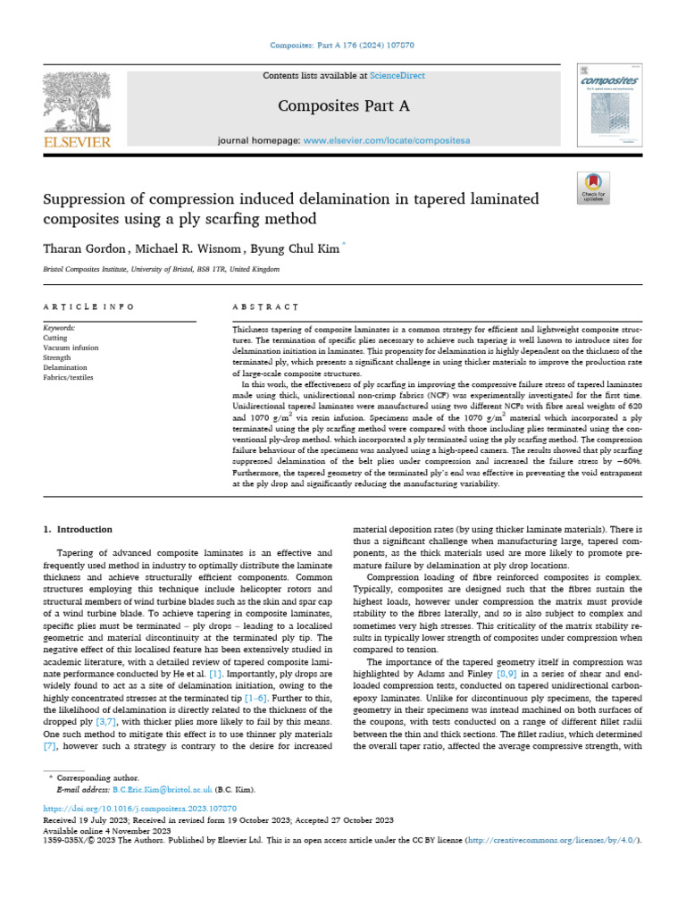 2023 Suppression Of Compression Induced Delamination In Tapered Laminated Composites Using A Ply