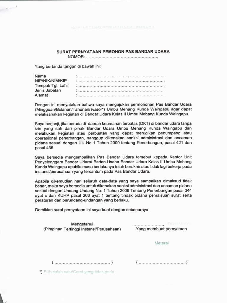 Form Pass Bandara Umk | PDF