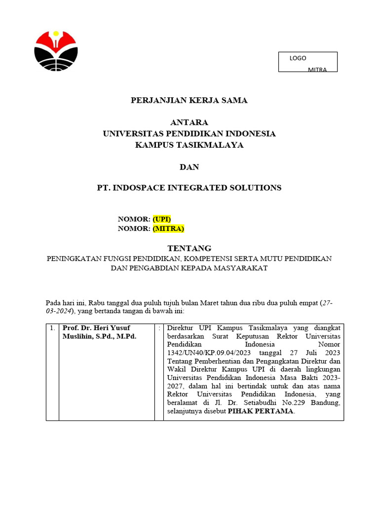 Draft PKS Upi & Indospacegroup | PDF