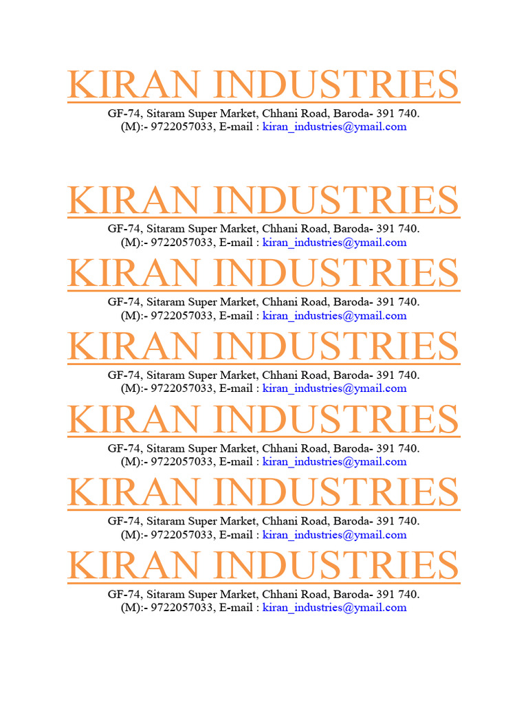 Kiran Industries | PDF | Technology & Engineering