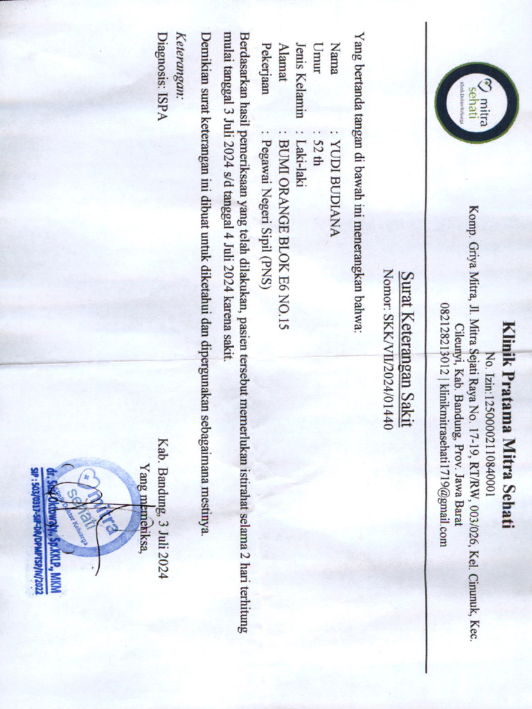 Contoh Surat Keterangan Sakit | PDF