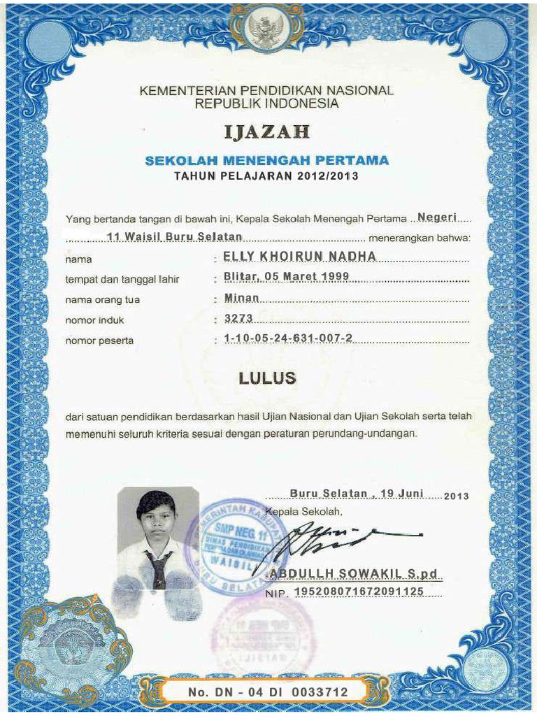 Ijazah Elly | PDF