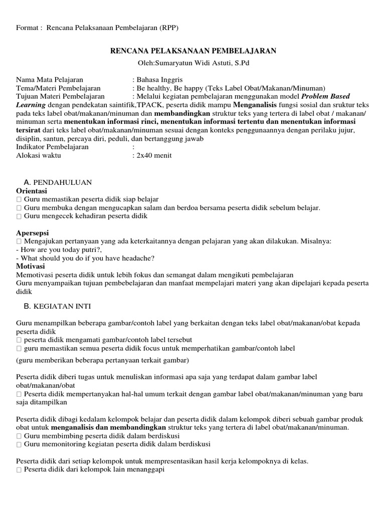 Format RPP CGP 10 REGULER | PDF | Kesehatan Holistik