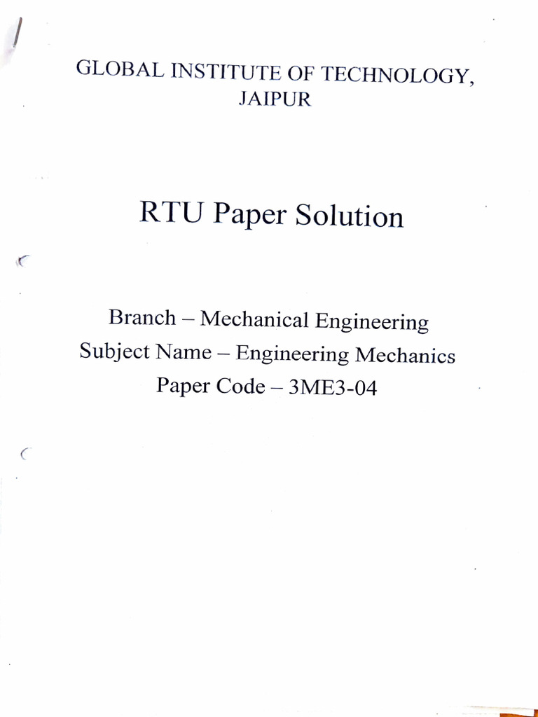 RTU Paper Solution: Globalinstitute of Technology | PDF | Mechanical ...