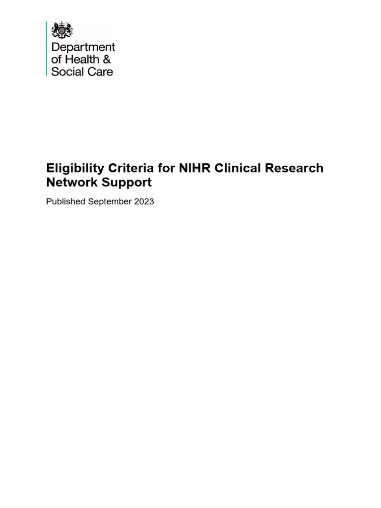 Eligibility Criteria For Nihr Clinical Research Network Support | PDF ...