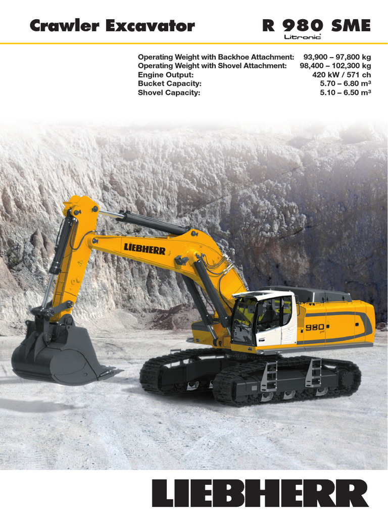 Liebherr R980 SME Crawler Excavator Brochure | PDF | Engines | Pump