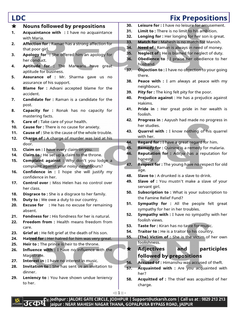 Prepositions with Nouns & Adjectives | PDF