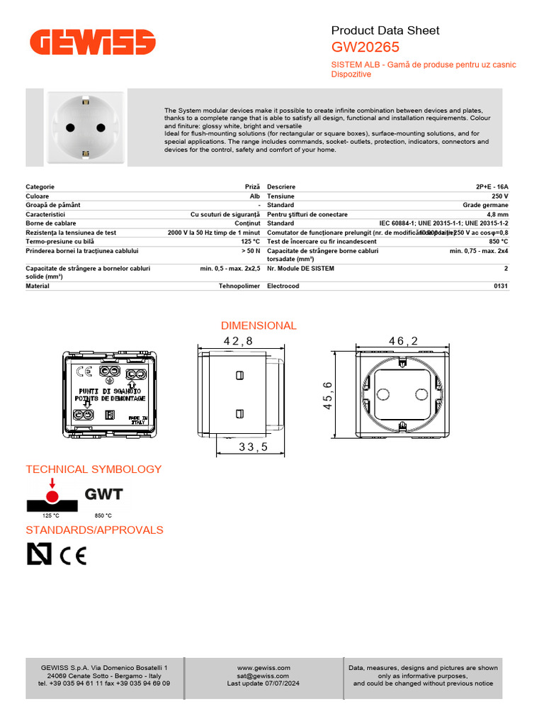 Product Datasheet 1000000 1000044 GW20265 | PDF | Electrical ...
