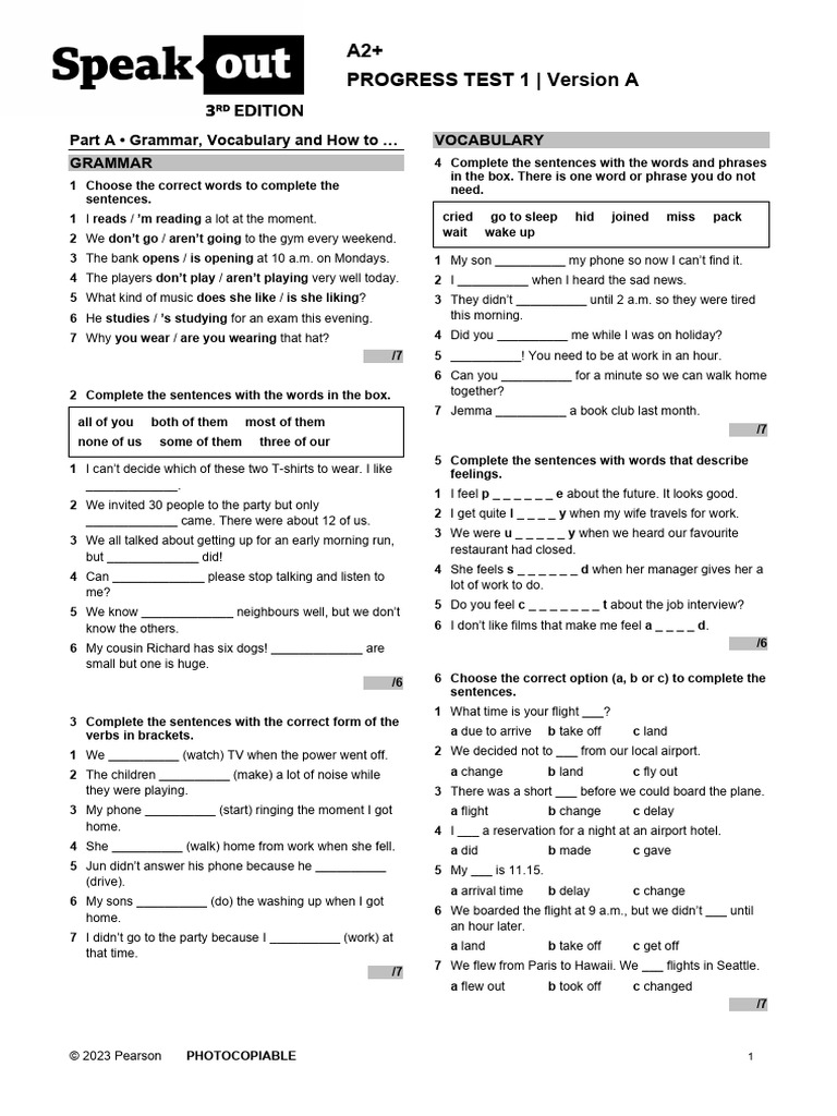 So3 A2 Progress Test 1a Pdf Turtle Frog