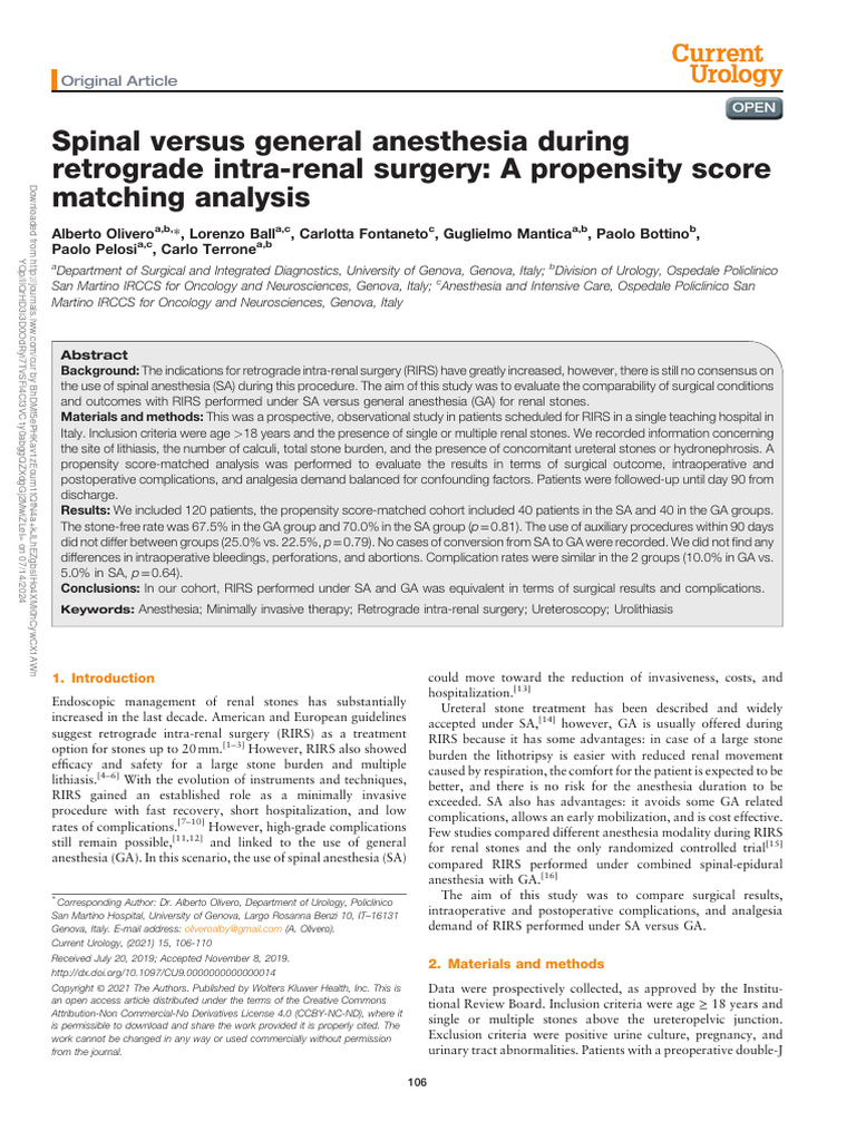 Spinal Versus General Anesthesia During Retrograde.7 | PDF | Surgery | Anesthesia