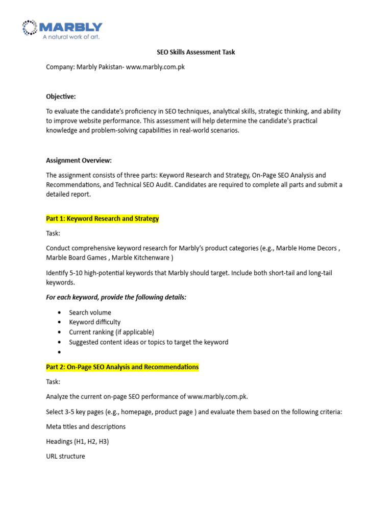 SEO Skills Assessment Task | PDF | Search Engine Optimization | Information Retrieval