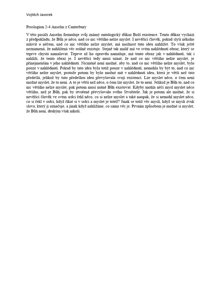 Ontologický Důkaz - Vojtěch Javorek | PDF